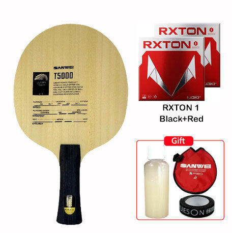 Original SANWEI T5000 CARBON Table Tennis Racket Blade (5+2 Carbon)+RXTON 1 Rubber(Black+Red ...