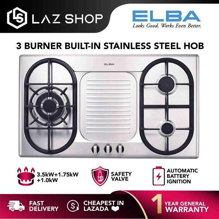 Elba 3 Burner 6.25kW Sabaf Burner Built-In Stainless Steel Hob EBH-9930 ...