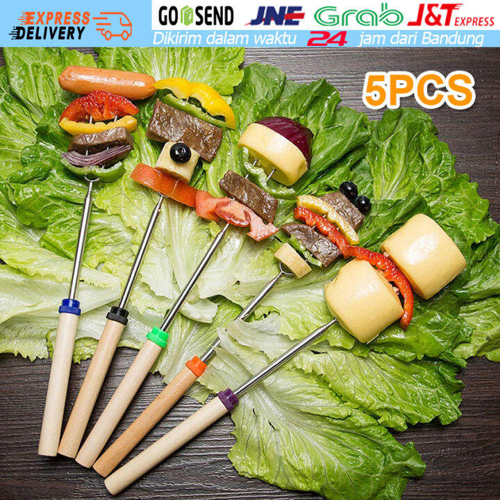 5PCS BBQ Tusuk Sate Stainless Steel Extendable Reusable Garpu Daging ...