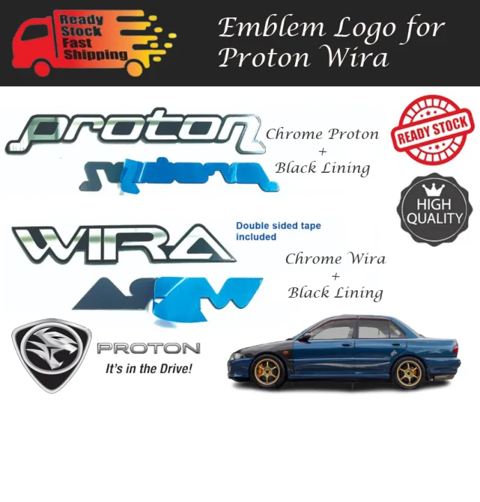 Emblem Chrome Proton Wira Logo with Black Lining | Lazada