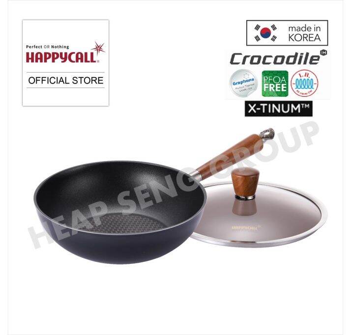 Happycall IH CROCODILE 28cm Die Cast Wok Pan + Glass Lid - 3900-0387 (8.8) | Lazada Singapore
