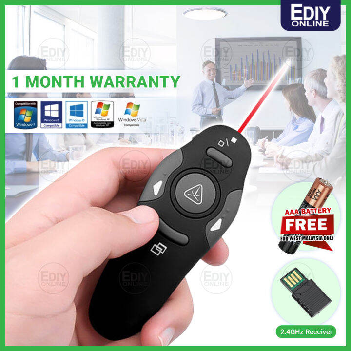 【FREE BATTERY AAA X1 】USB Wireless 2.4GHz Presentation Slide Presenter ...