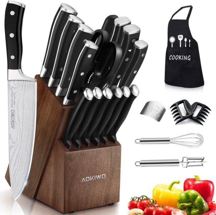 Knife Set, 22 Pieces Kitchen Knife Set with Block Wooden, Germany High ...