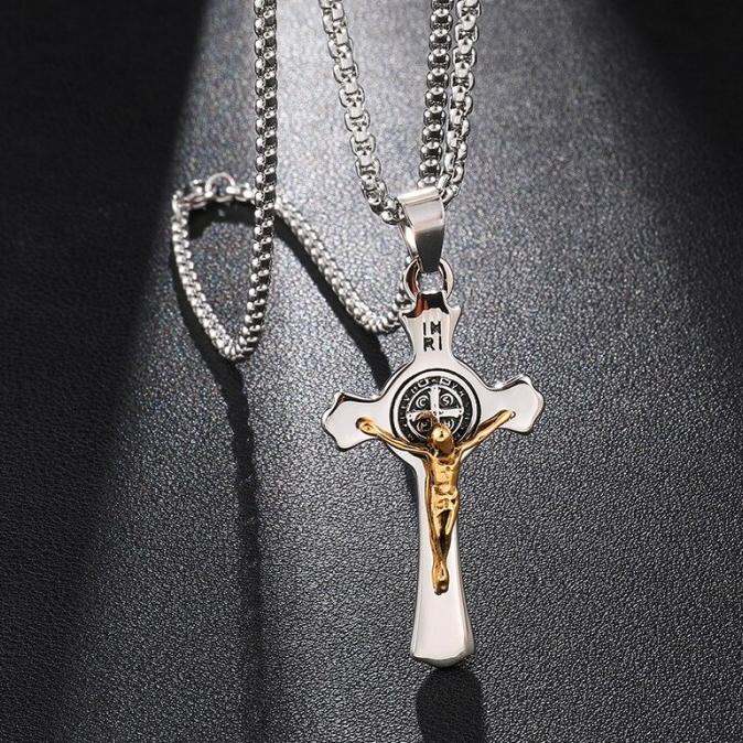 Kalung Salib Katolik Medali St Santo Benediktus Titanium | Salib Keren ...