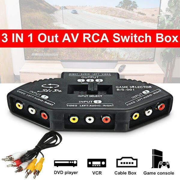 TV Switch Box RCA 3 Input 1 Output + AV RCA Cable Kabel RCA Konektor ...