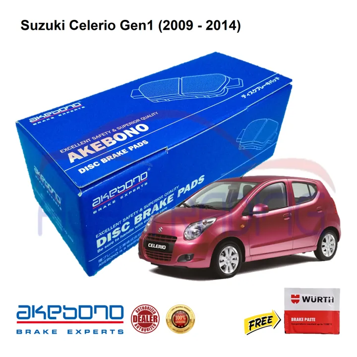 Genuine Akebono Front Brake Pads for Suzuki Celerio (2011 - 2015) w/ free WURTH Brake Paste ...