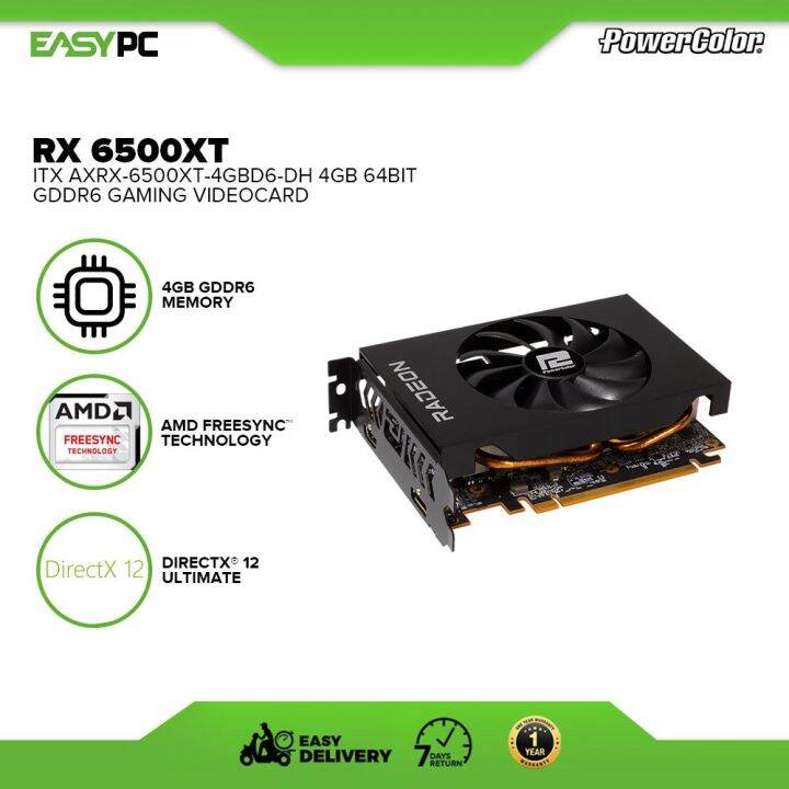 EasyPC | PowerColor RX 6500xt ITX AXRX-6500XT-4GBD6-DH 4gb 64bit GDdr6 Mute Fan Technology - 0db ...