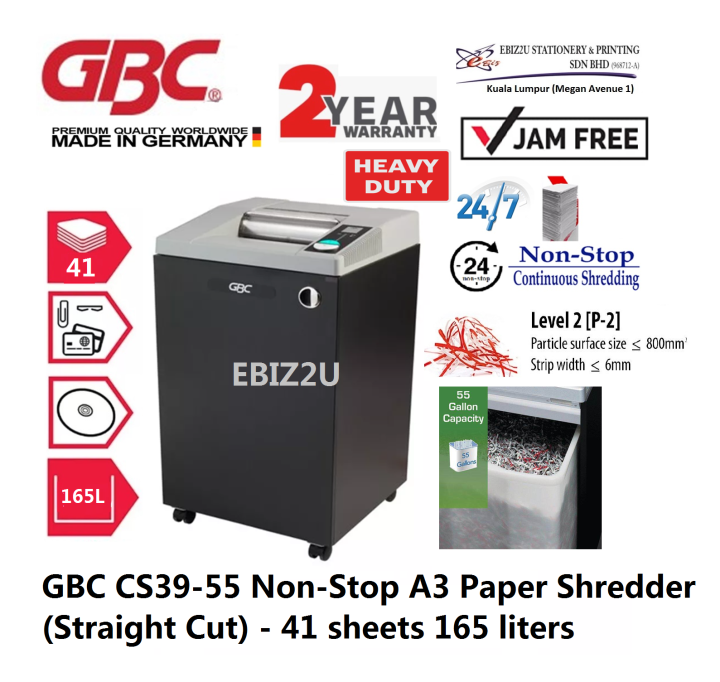 PRE ORDER - GBC CS39-55 Non-Stop A3 Paper Shredder (Straight Cut) - 41 sheets 165 liters mesin ...