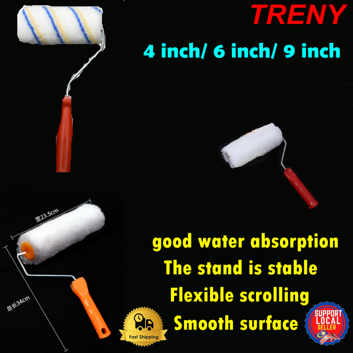 TRENY 4 Inch 6 Inch 9 Inch Handle Paint Roller Painting Brush Tool Painting Accessories ...