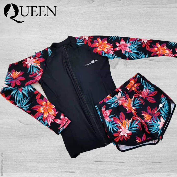 【Queen】Rush Guard Terno for Women Swimming Suit Set Rash Guard Swimwear ...