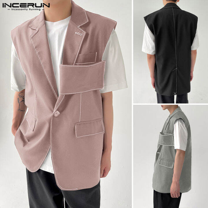Beehoo INCERUN เสื้อกั๊กเสื้อแจ็คเก็ตมีปกแขนกุดเรียบง่ายอเนกประสงค์ของ ...