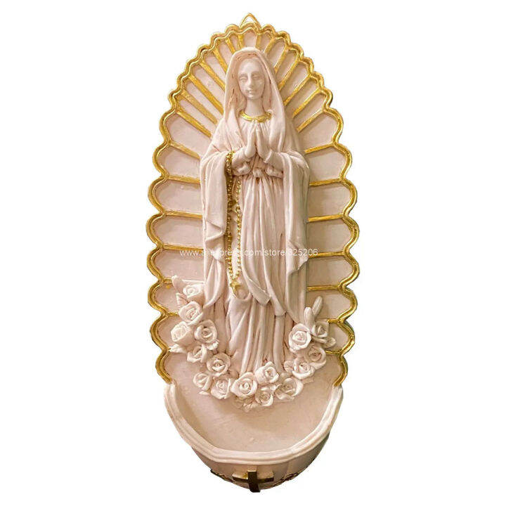 Virgin Mary Holy Water Font Statue Figurine for Wall Decorative 19.5cm ...