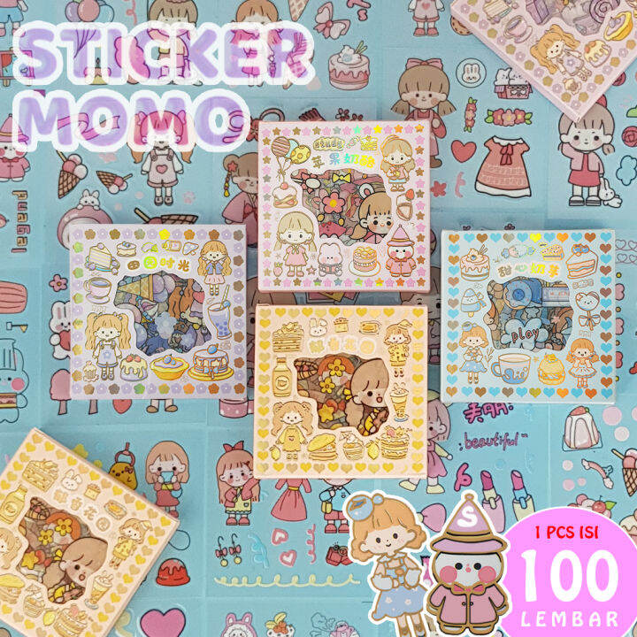 100 Lembar Sticker Momo/ Sticker Jurnal Asthetic / Sticker Botol Minum ...