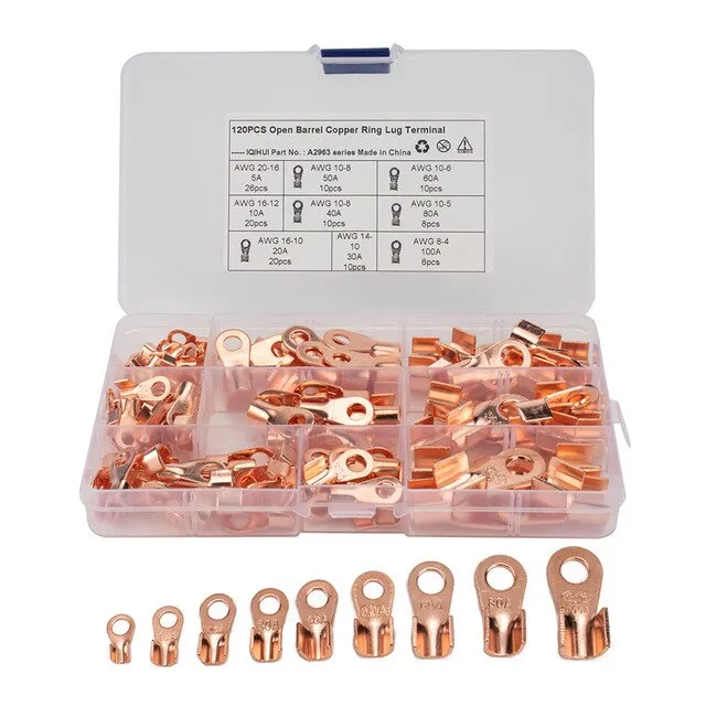120/185CPS Assorted Copper Ring Terminal Wire Lugs Open Barrel Cable ...
