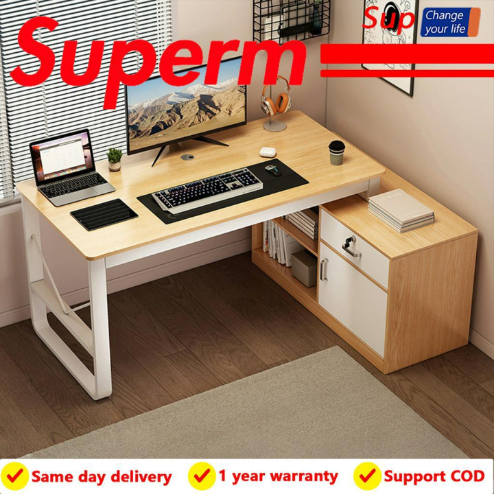 Multifunctional desk Rectangular computer desk with drawer bookshelf Home office computer desk ...
