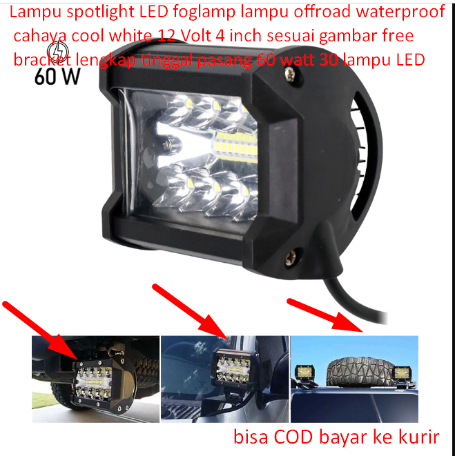Lampu spotlight LED foglamp lampu offroad waterproof cahaya cool white ...