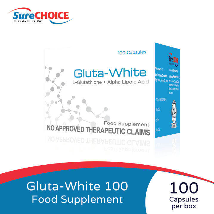 Gluta-White Food Supplement Capsules 100 mg of Glutathione and 25 mg of ...