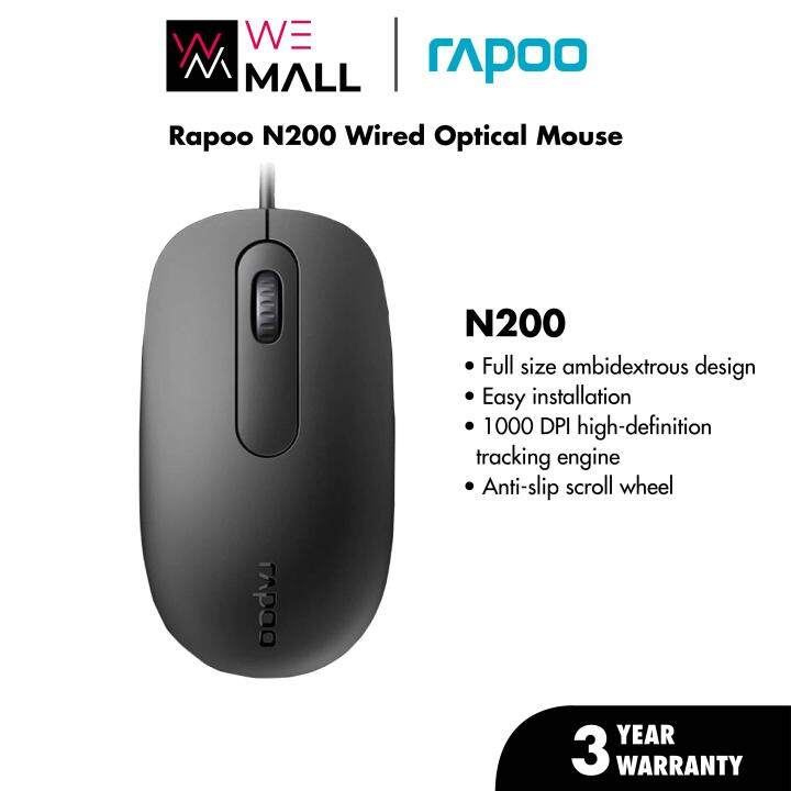Rapoo N200 Wired Optical Mouse Black - 3 Years Warranty | Lazada