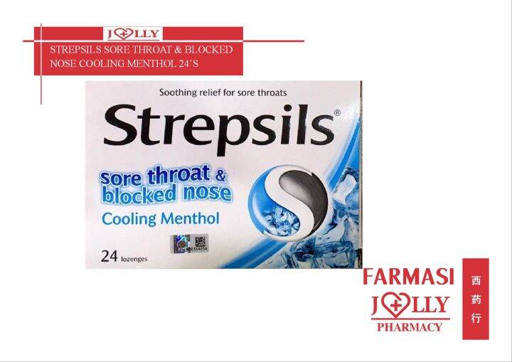 JOLLY PHARMACY STREPSILS SORE THROAT & BLOCKED NOSE COOLING MENTHOL 24 ...