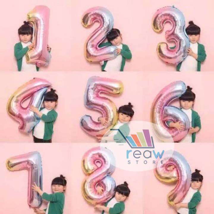 Balon Foil Angka Besar 80cm Rainbow Pastel | Lazada Indonesia