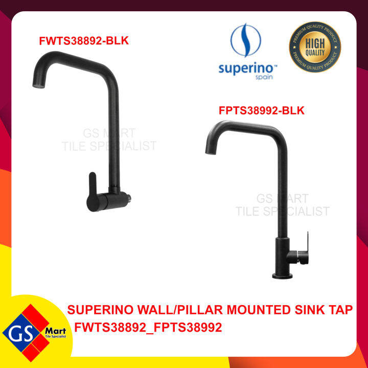 SUPERINO Wall/Pillar Mounted Sink Cold Tap/ Sink Tap Dapur Hitam ...