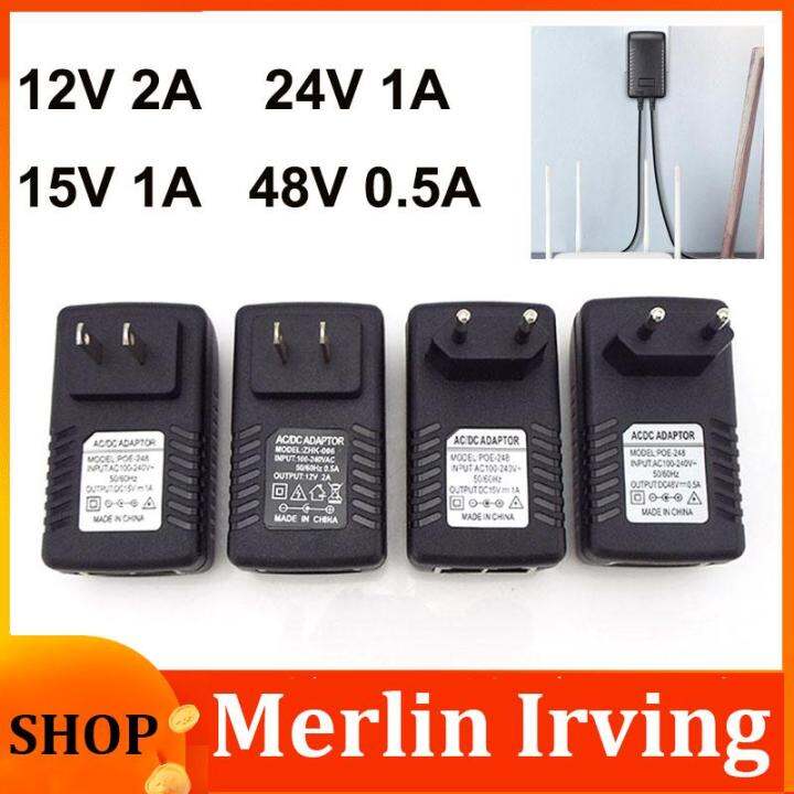 Merlin Irving Shop AC 220V DC 12V 2A 48V 0.5A 24v 1A 15V 1A 24W POE Power Supply Injector ...