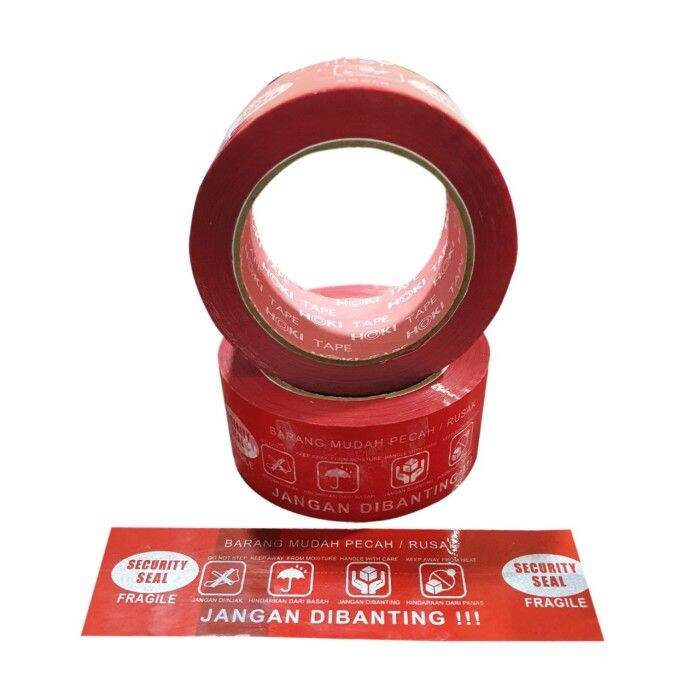 LAKBAN FRAGILE MERAH JANGAN DI BANTING 48MM X 100 METER HOKI TAPE ...