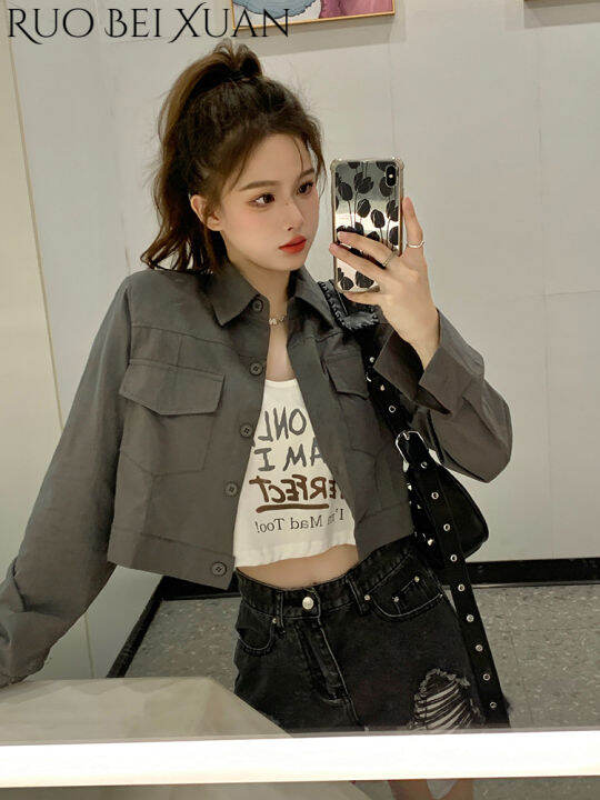 Ruo Bei Xuan เสื้อความรู้สึกการออกแบบ Xiaozhong ครีมกันแดด2023ใหม่หลวมพอดีสั้นเสื้อผ้าด้านบน ...