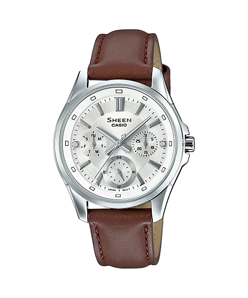 Casio Sheen นาฬิกาข้อมือผู้หญิง สายสหนังแท้ รุ่น SHE-3060L-7A สีขาว ...