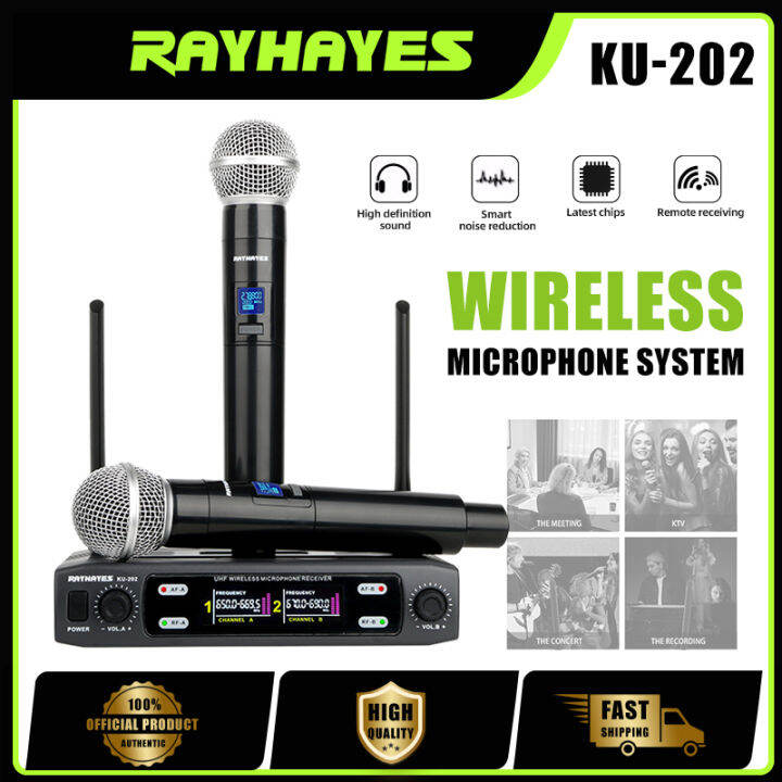 RAYHAYES UHF Wireless Microphone System Dual Mic For Karaoke conference ...
