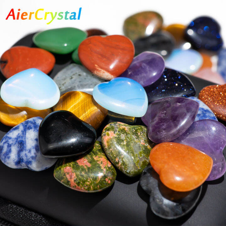 Natural Crystal Love Heart Shape Ornaments Colorful Rough Stone Seven ...