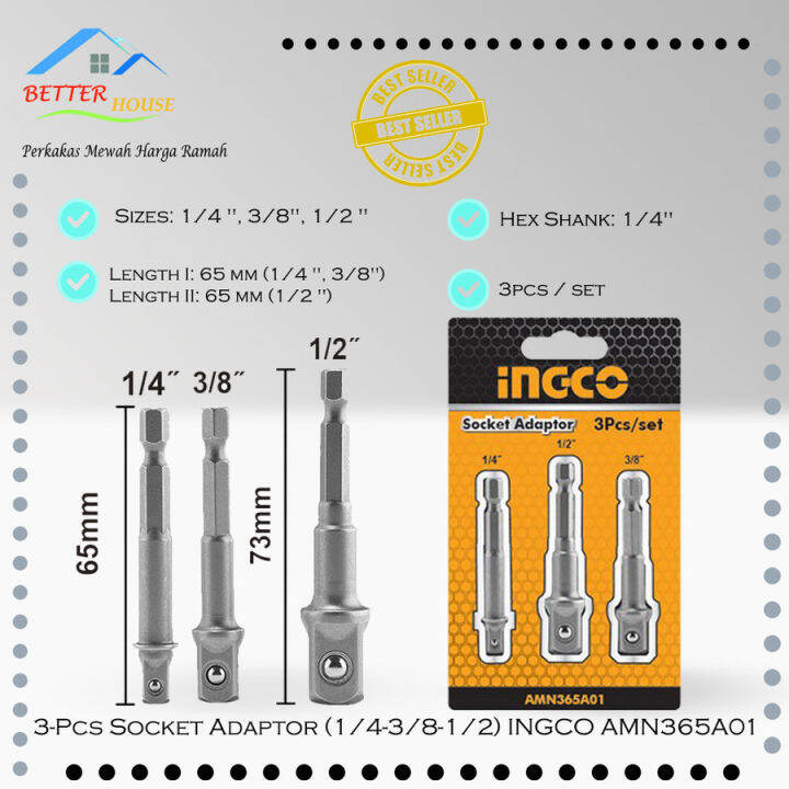 Converter Sok Soket 3-Pcs Socket Adaptor (1/4-3/8-1/2) INGCO AMN365A01 | Lazada Indonesia