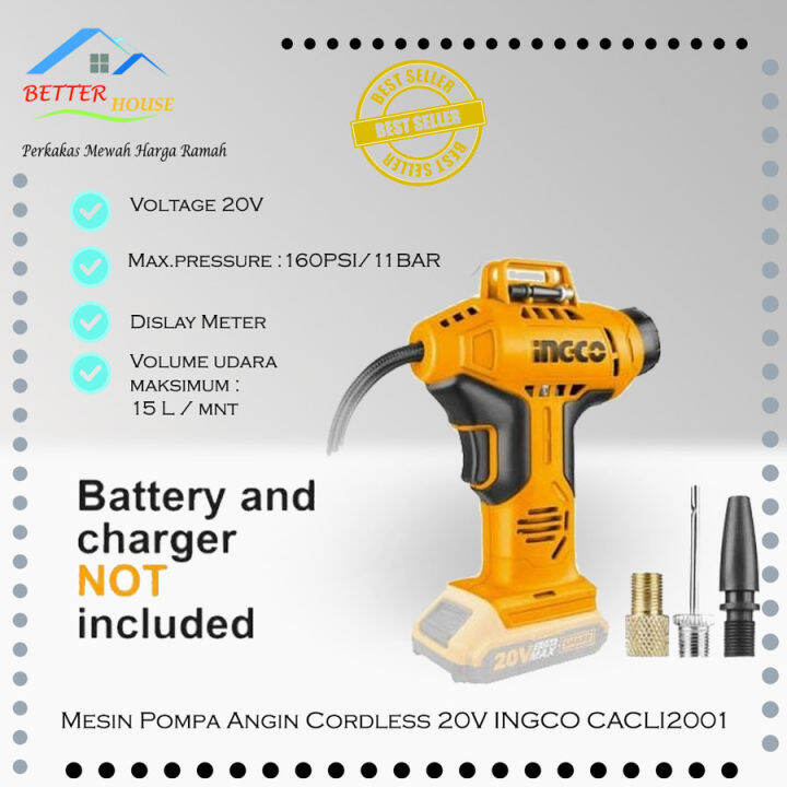 Pompa angin Pompa Ban Kompressor Cordless 20V - INGCO CACLI2001 ...
