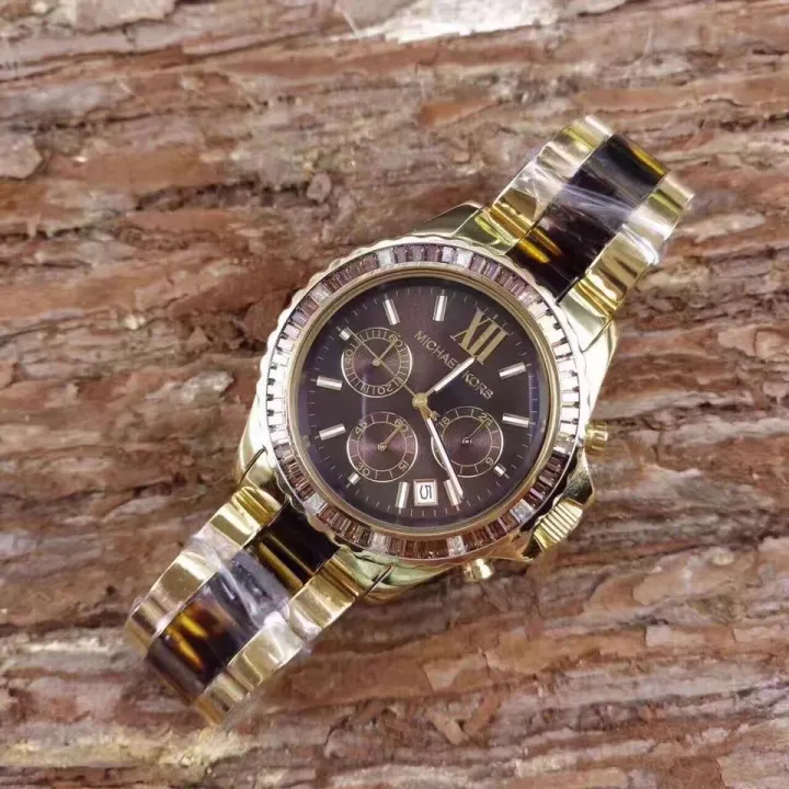 Michael Kors Bradshaw Mini Chronograph Brown Dial Gold Tone Women's ...