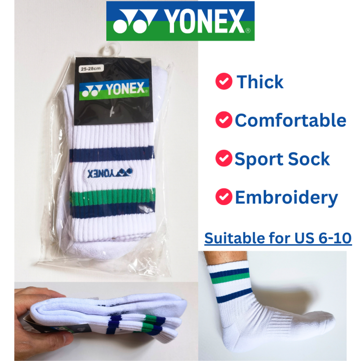 Yonex Badminton Sock Stokin Medium Long Thick Comfortable White & Dark ...