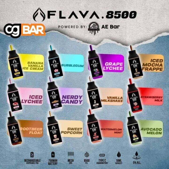 FLAVA x AEBAR 5 Disposable 8500 Puffs 18ML 750mAh Rechargeable Original ...