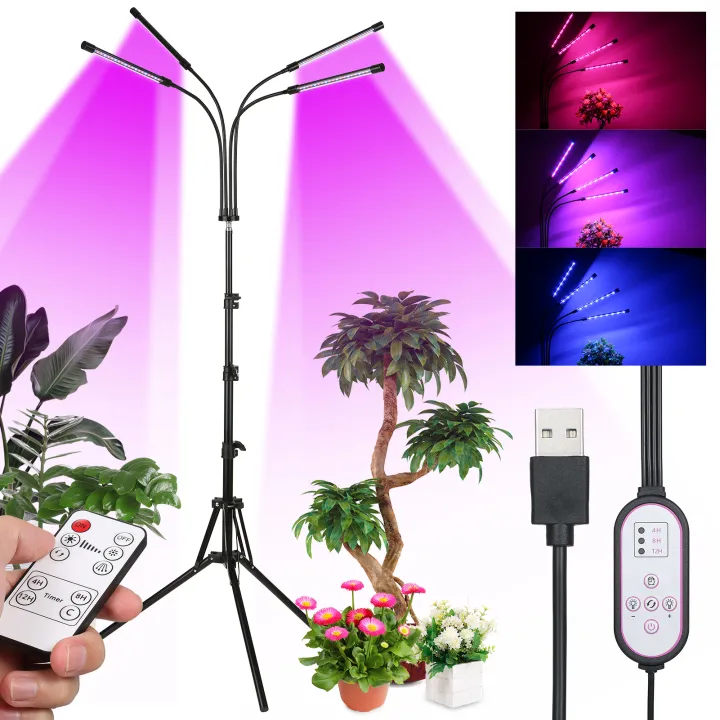 Tomshine 4-Heads Plant Grow Lights with Adjustable Tripod Stand 80W ...