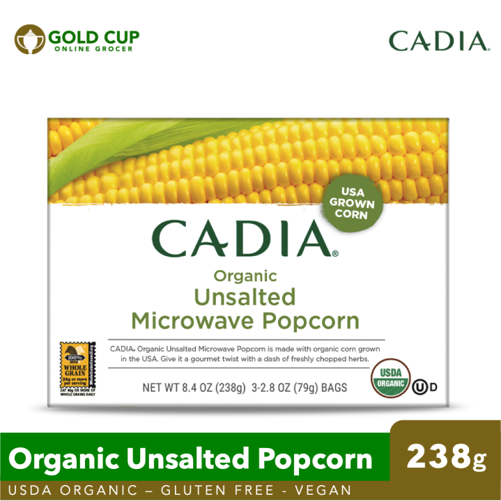 Cadia Organic Unsalted Microwave Popcorn 238g (3 x 79g bags) Vegan, Gluten Free | Lazada PH
