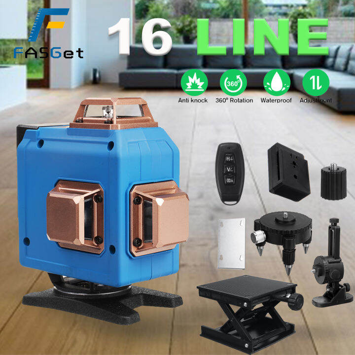 4D Laser Level 16 Lines Self-Leveling 360 Horizontal And Vertical Professional Green Laser Beam ...