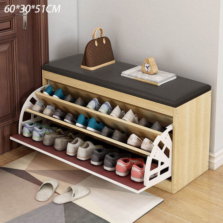 Wooden Shoe Cabinet With Seat Cushion