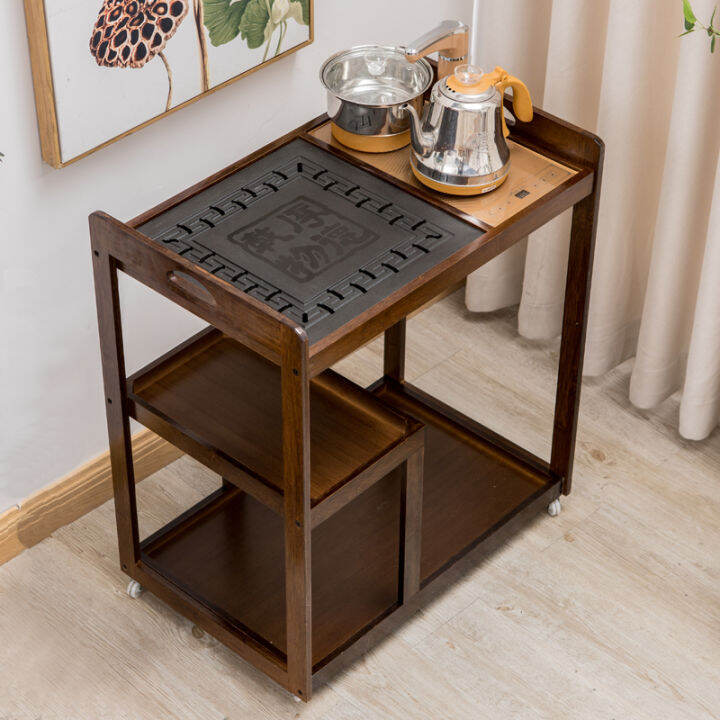 Mobile tea cart household boiling water tea table solid wood small tea ...