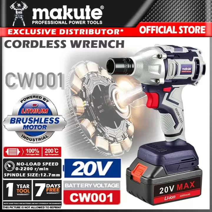 MAKUTE (CW001 Brushless) Cordless Wrench Lithium Automatic 100% Copper Motor 20V | Lazada PH