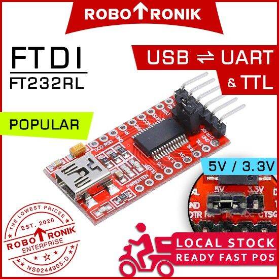 FTDI - USB to TTL Serial, (TX/RX) UART Converter Module FT232RL (Programmer Arduino Pro, Pro ...