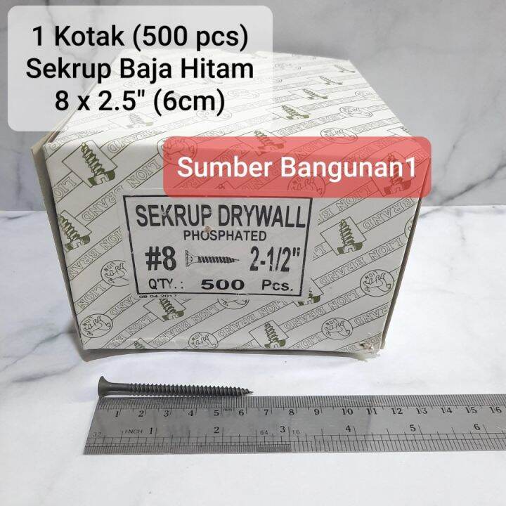 Sekrup gipsum 8 x 2.5" skrup baja hitam 6cm tajam 6 cm Moon Lion 2-1/2 ...