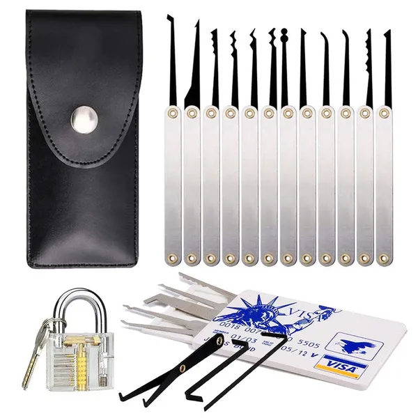 20 Pcs Lock Pick Locksmith Training Skill Set Transparent Practice Lock ...