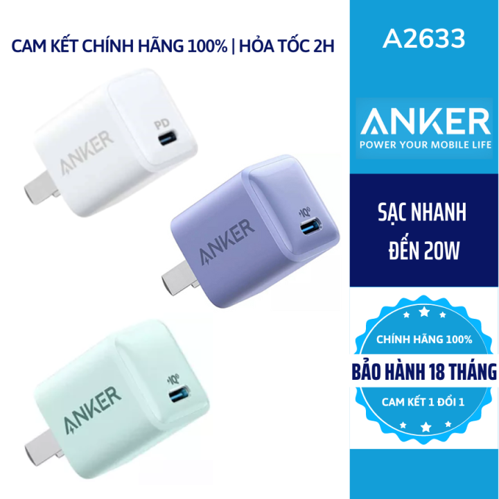 Củ sạc nhanh Anker A2633 PowerPort III Nano 20W USB-C A2637 | Lazada.vn