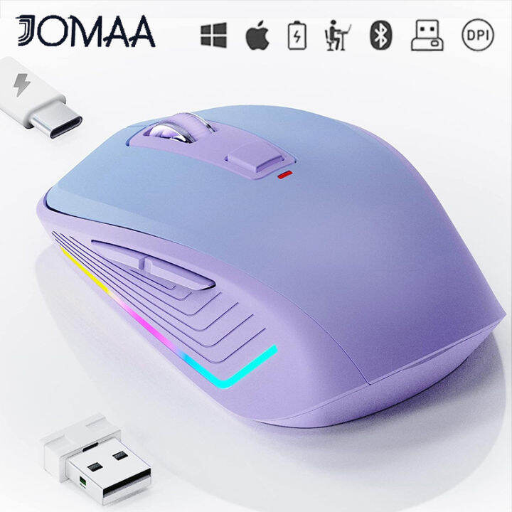 JOMAA 2.4G + เมาส์ไร้สายบลูทูธ RGB เมาส์คลิกเมาส์ที่เงียบเมาส์ที่เหมาะกับสรีระหนู Rechargeabl ...