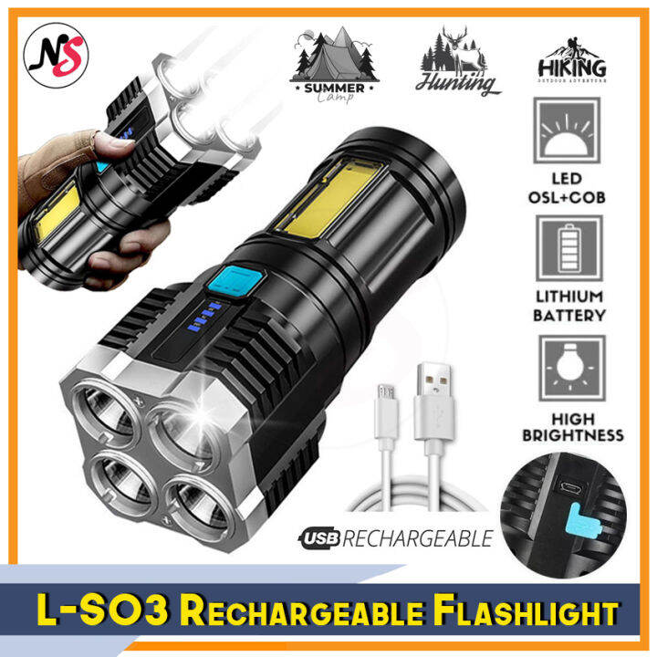 L-S03 Rechargeable Flashlight Super Bright Tactical USB Rechargeable ...