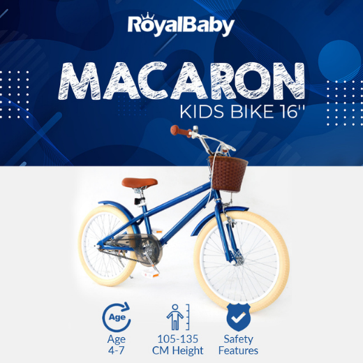 RoyalBaby Macaron Kids Vintage Bike 16'' Kids Bike (16B-6.3)- Dark Blue ...