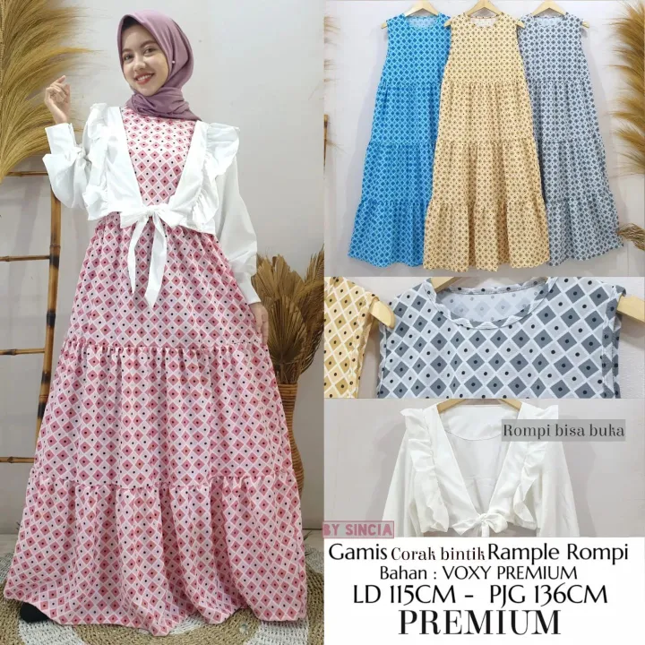 Gamis Rompi Lepas Corak SEGI KOTAK Rample 3 susun LINGKAR DADA 110-115cm PANJANG 135 CM ( Real ...